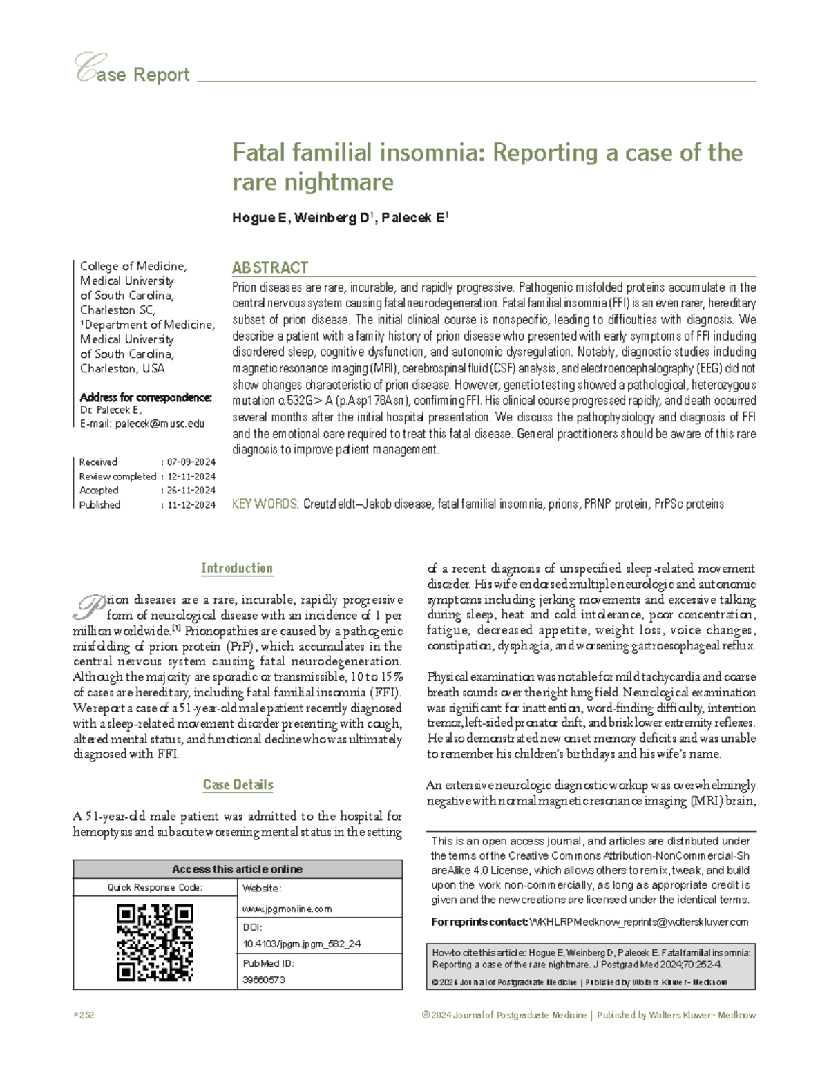 Case Study: Fatal Familial Insomnia (FFI) Diagnosis and Management ...