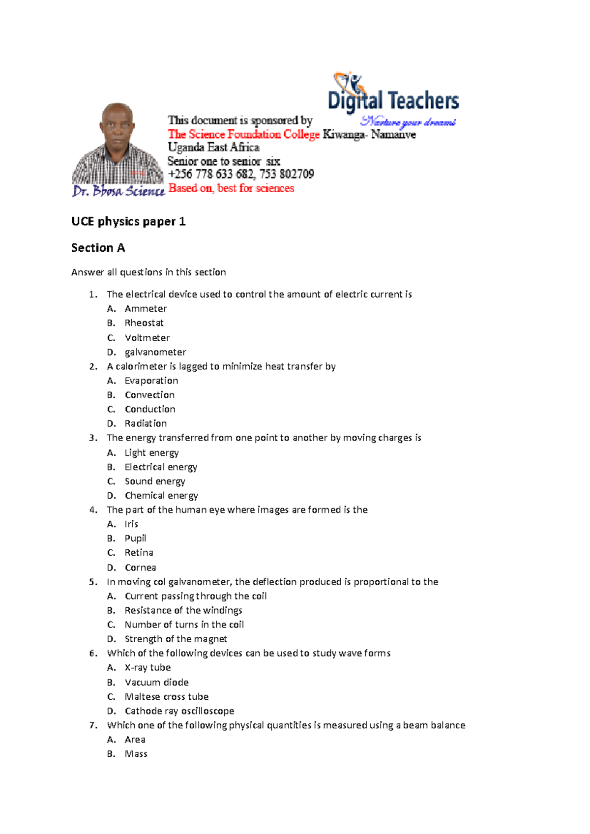 UCE Physics 2018 Paper 1: Comprehensive Review and Practice Questions ...