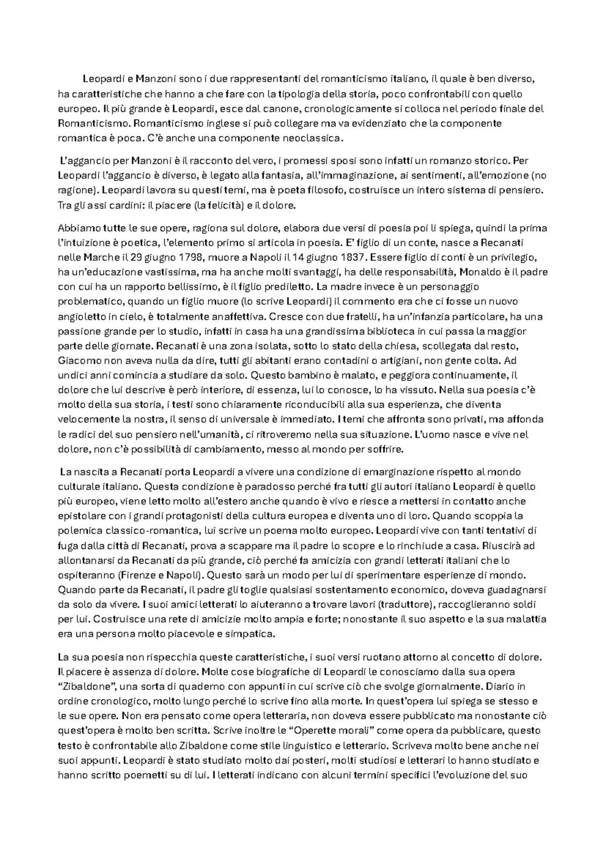 T14 - Leopardi e Manzoni: Rappresentanti del Romanticismo Italiano ...