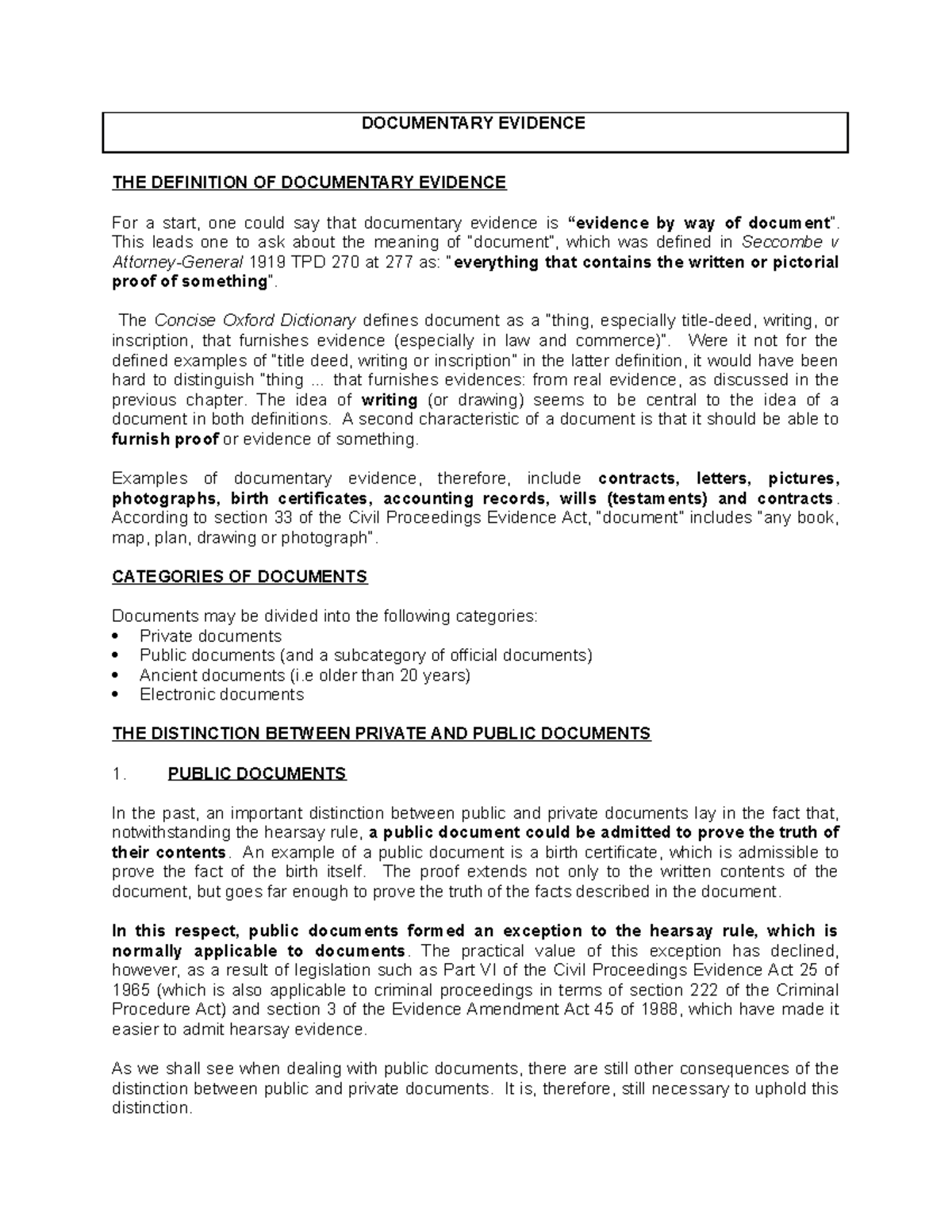 Exam Guide: Understanding Documentary Evidence in Legal Context - Studocu