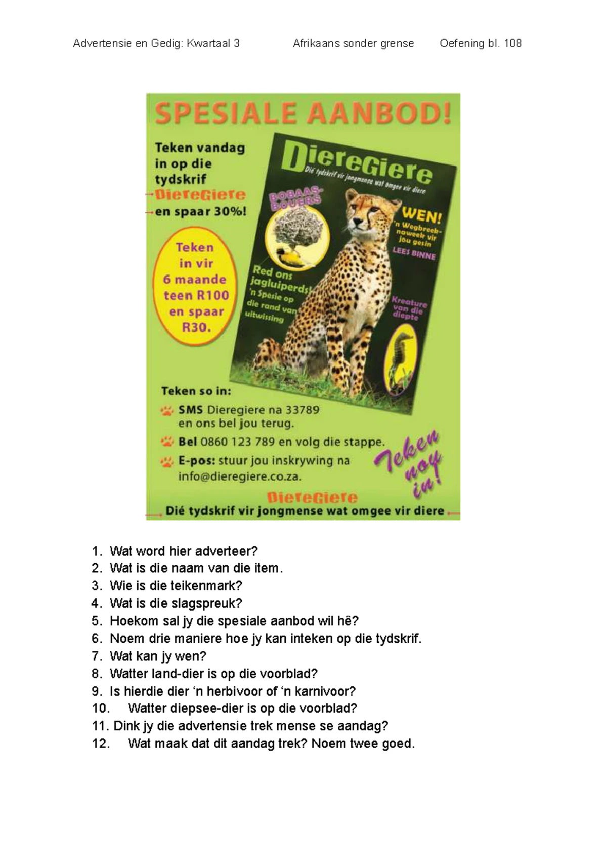 Graad 6 Afrikaans Taak 5: Leeftyd van 'n Leeu en Teksvrae - Studocu