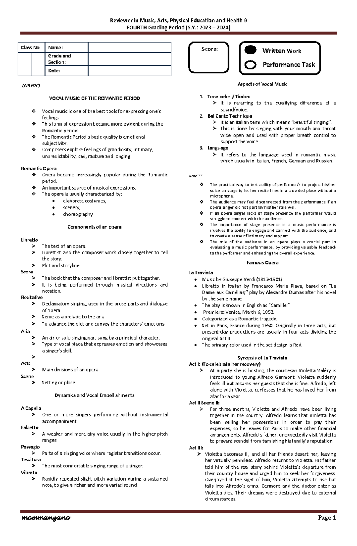 Reviewer Finals - FOURTH Grading Period (S.: 2023 – 2024) Class No ...