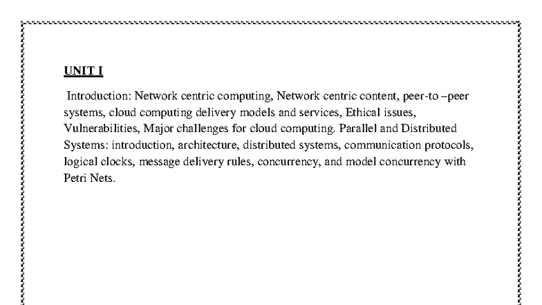 Unit-1 cc - R19 - UNIT I Introduction: Network centric computing, Network centric content, peer ...