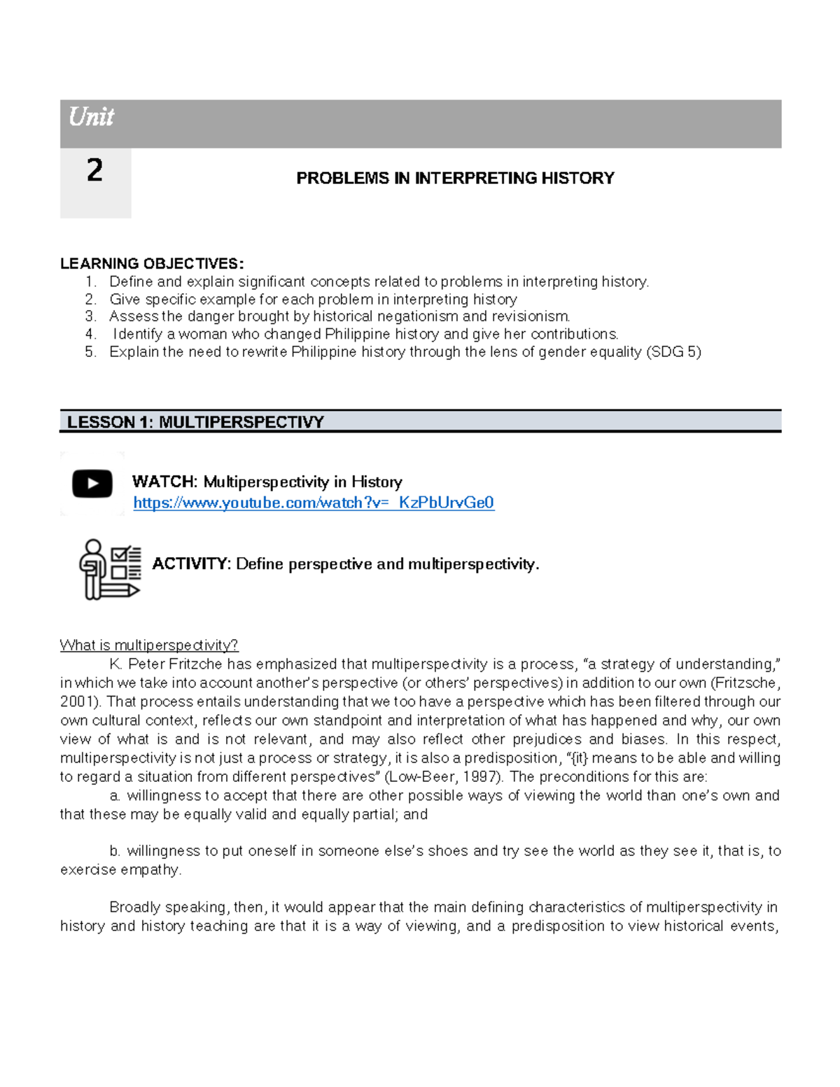 Title: Problems in Interpreting History: Multiperspectivity Insights ...