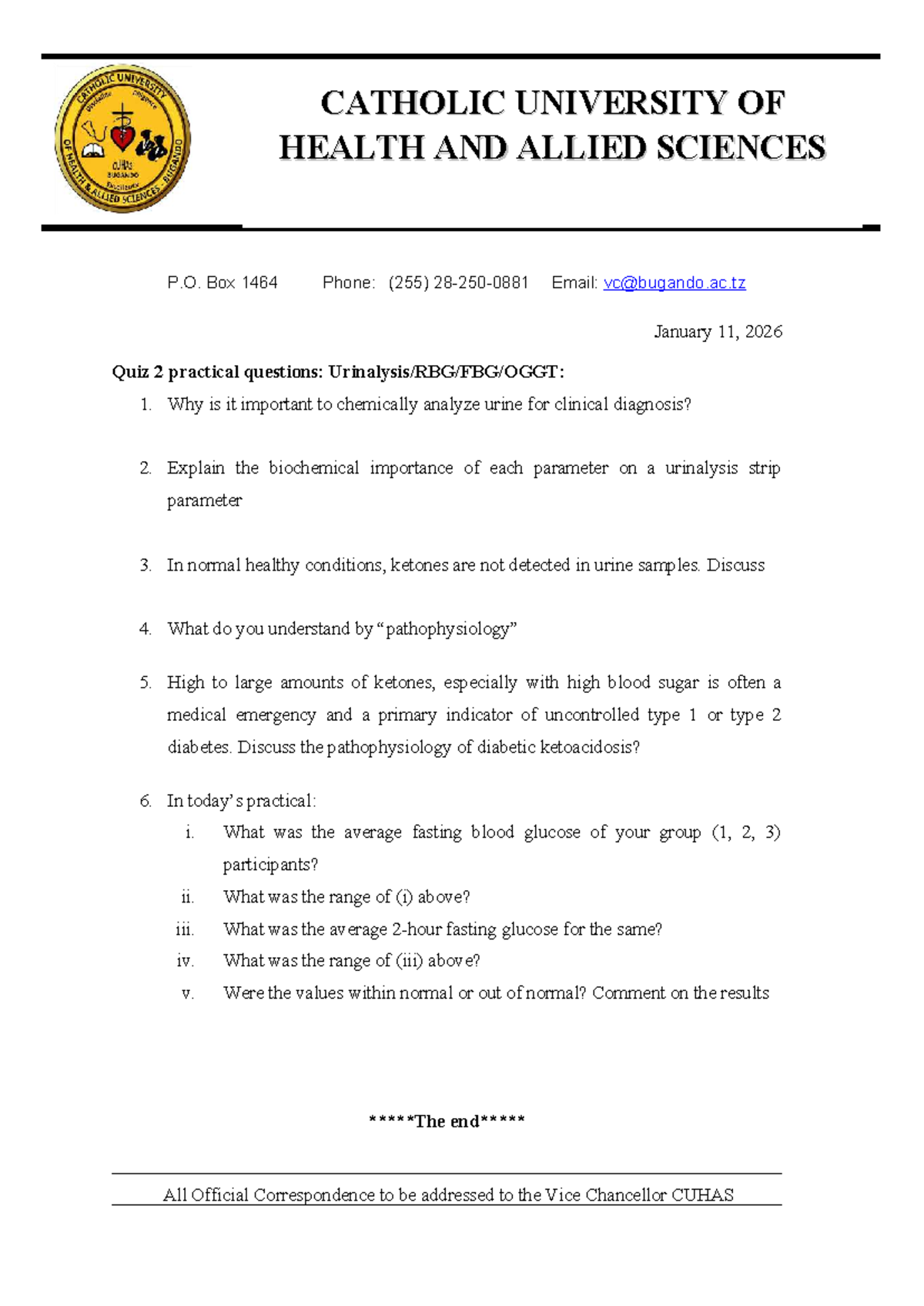 Biochemistry 2026: Quiz 2 Practical Questions and Analysis - Studocu