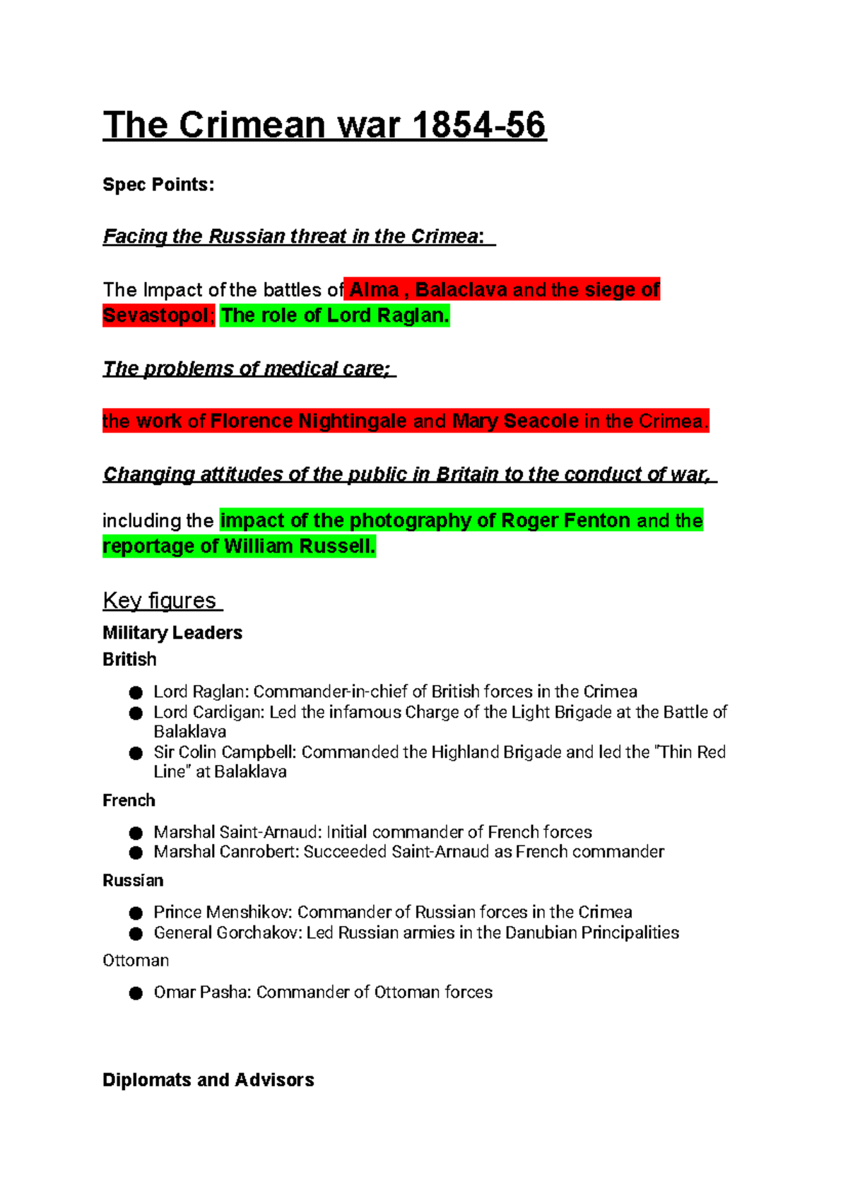 The Crimean War: Key Battles, Leaders, and Medical Innovations (HIST ...
