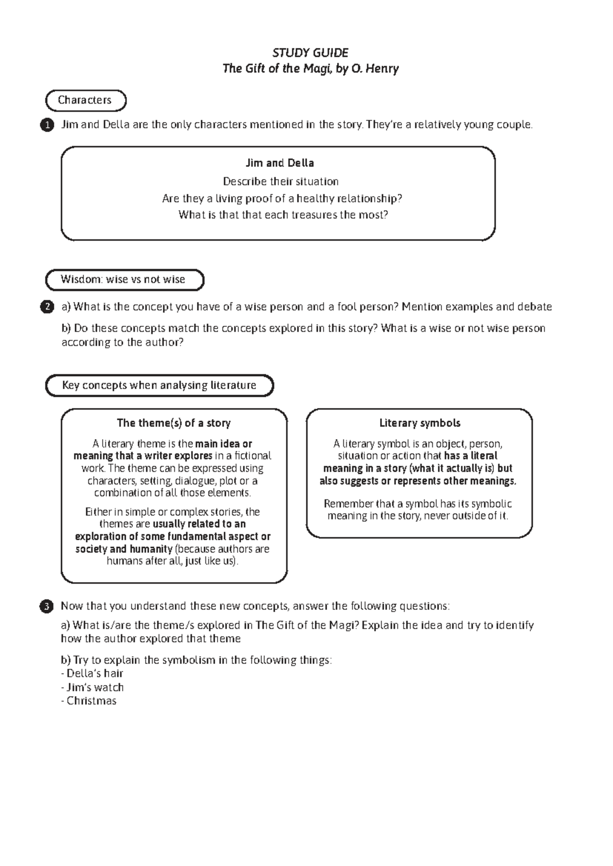 Study Guide: The Gift of the Magi (ENG 101) - Themes & Symbols Analysis ...