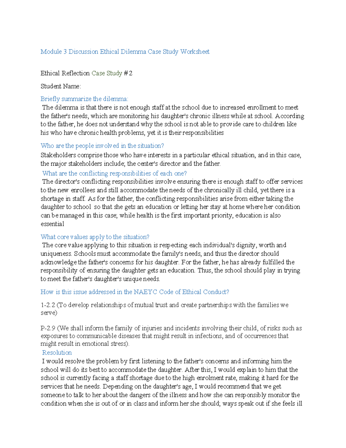 Module 3 Case Study: Ethical Dilemma in School Staffing - Studocu