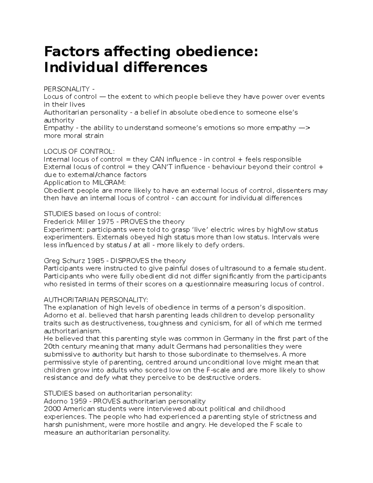 Factors affecting obedience - individual differences - Factors ...