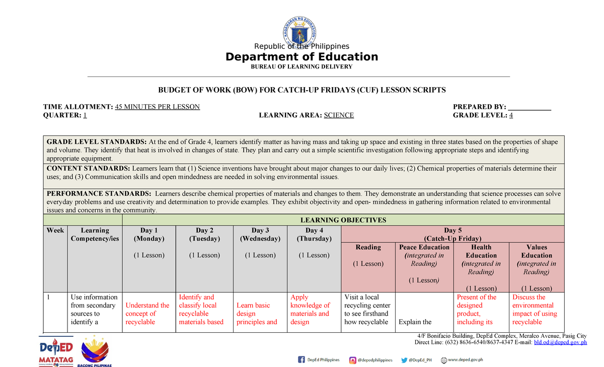 Grade 5 Science CUF Lesson Script - MELC-based Curriculum - Studocu