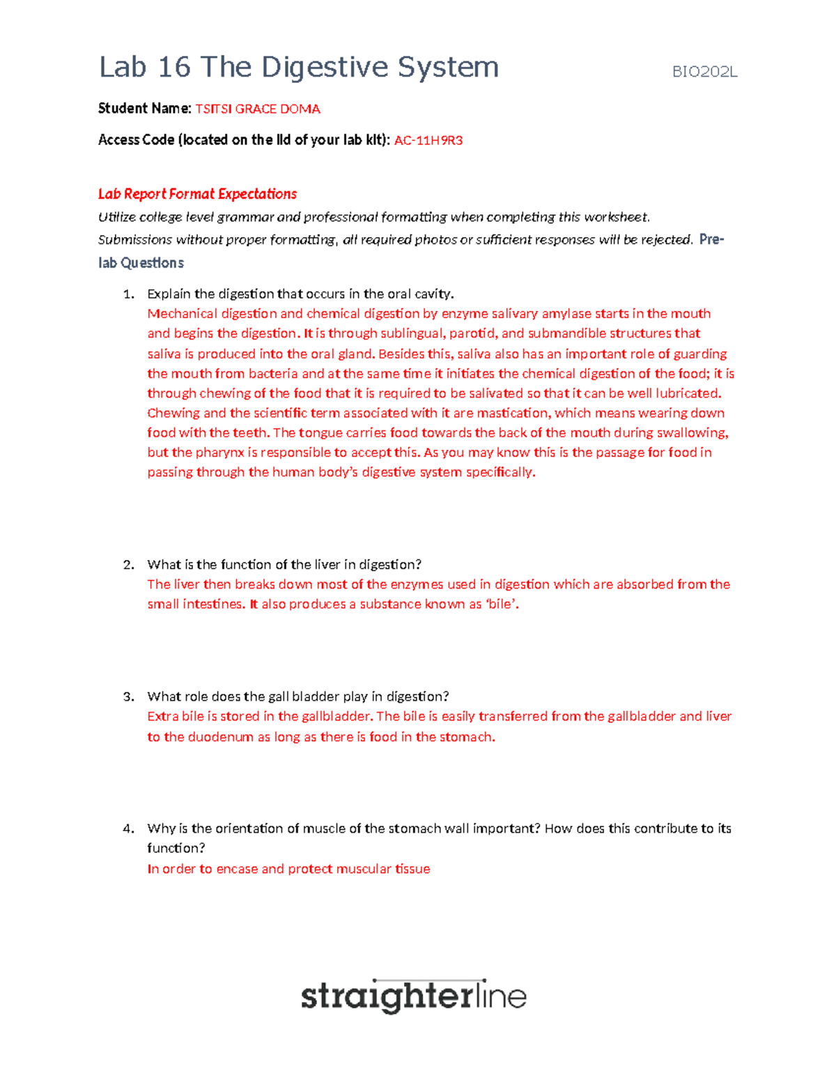 Lab 16: The digestive system - BIO202L lab report and observations ...