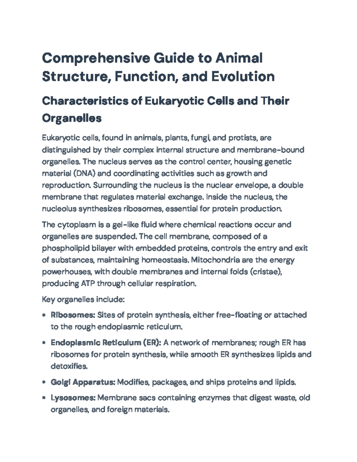 Comprehensive Study of Animal Structure & Function (BIO 101) - Studocu
