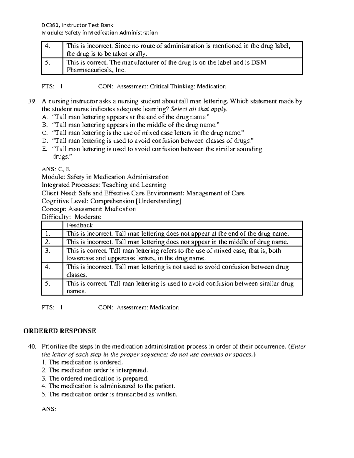 DC360 Test Bank: Safety in Medication Administration Module 4.5 - Studocu