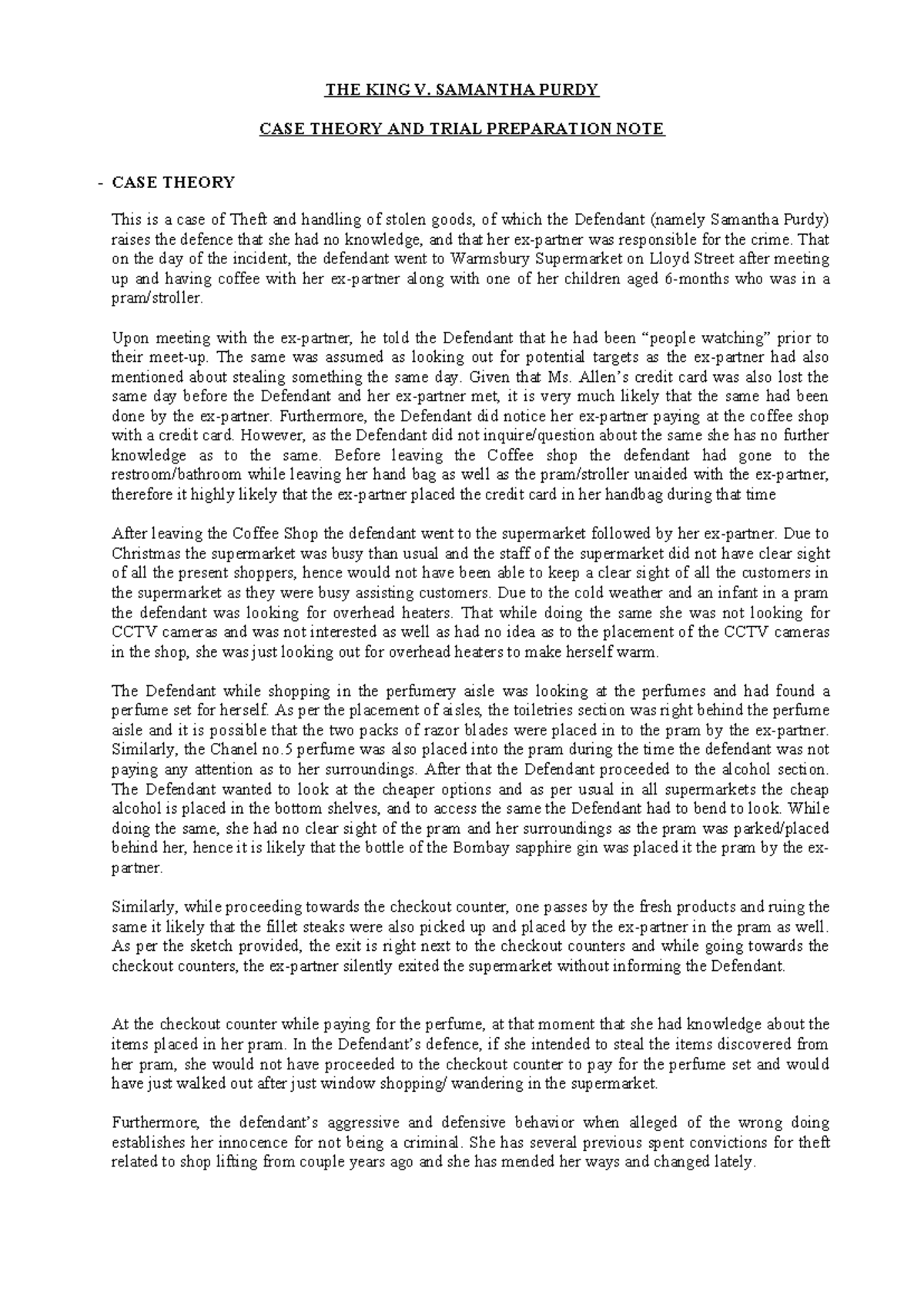 Case Theory and Trial Strategy Notes for R v. Samantha Purdy - Studocu