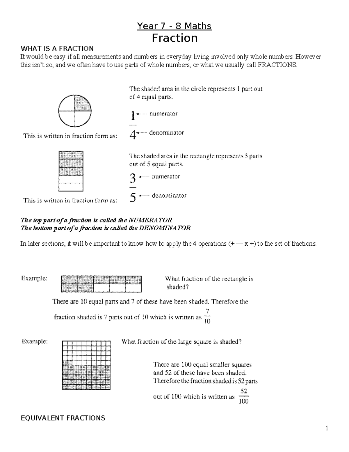 Year 7 & 8 Maths: Understanding Fractions and Their Operations - Studocu