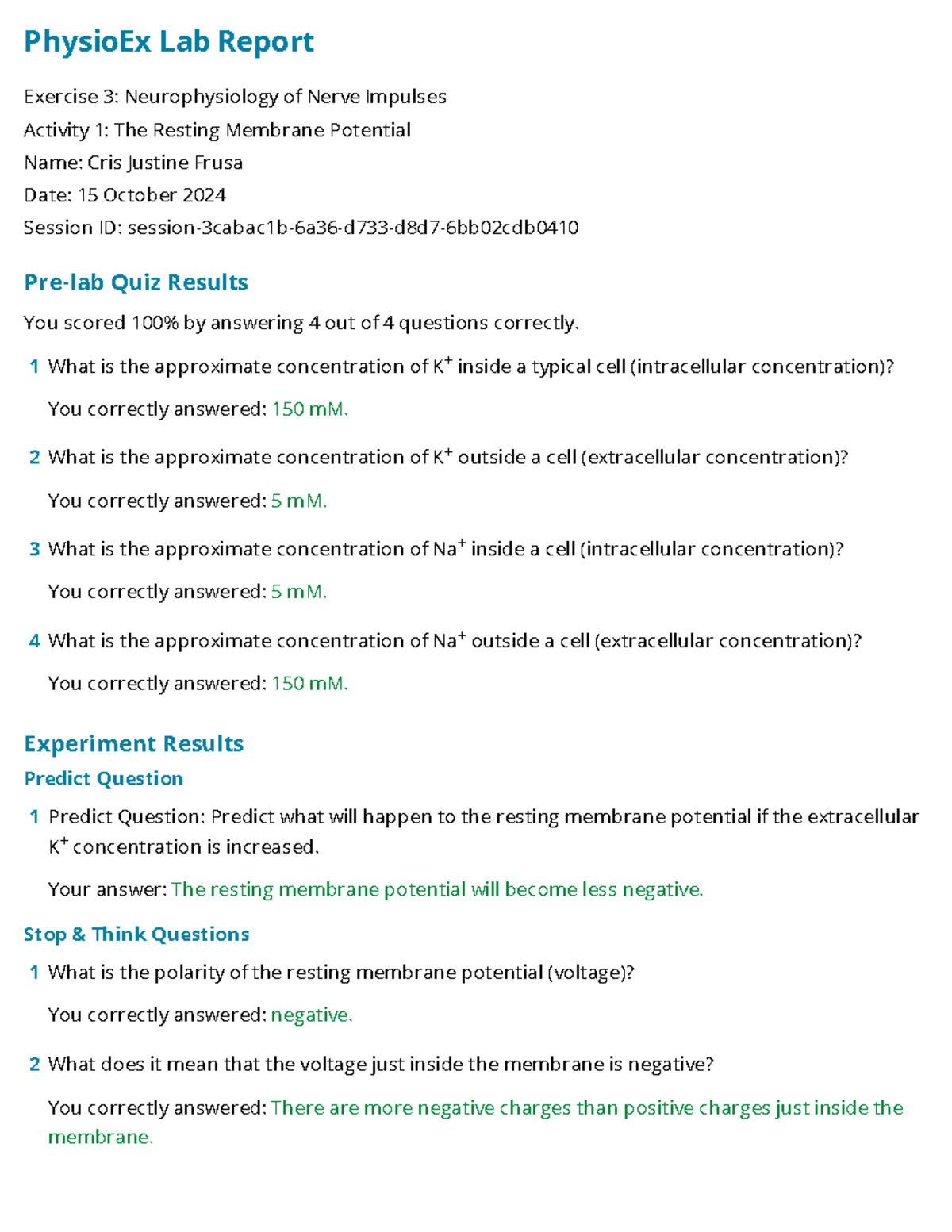 Physio Ex Exercise 3 Activity 1 - PhysioEx Lab Report Exercise 3 ...