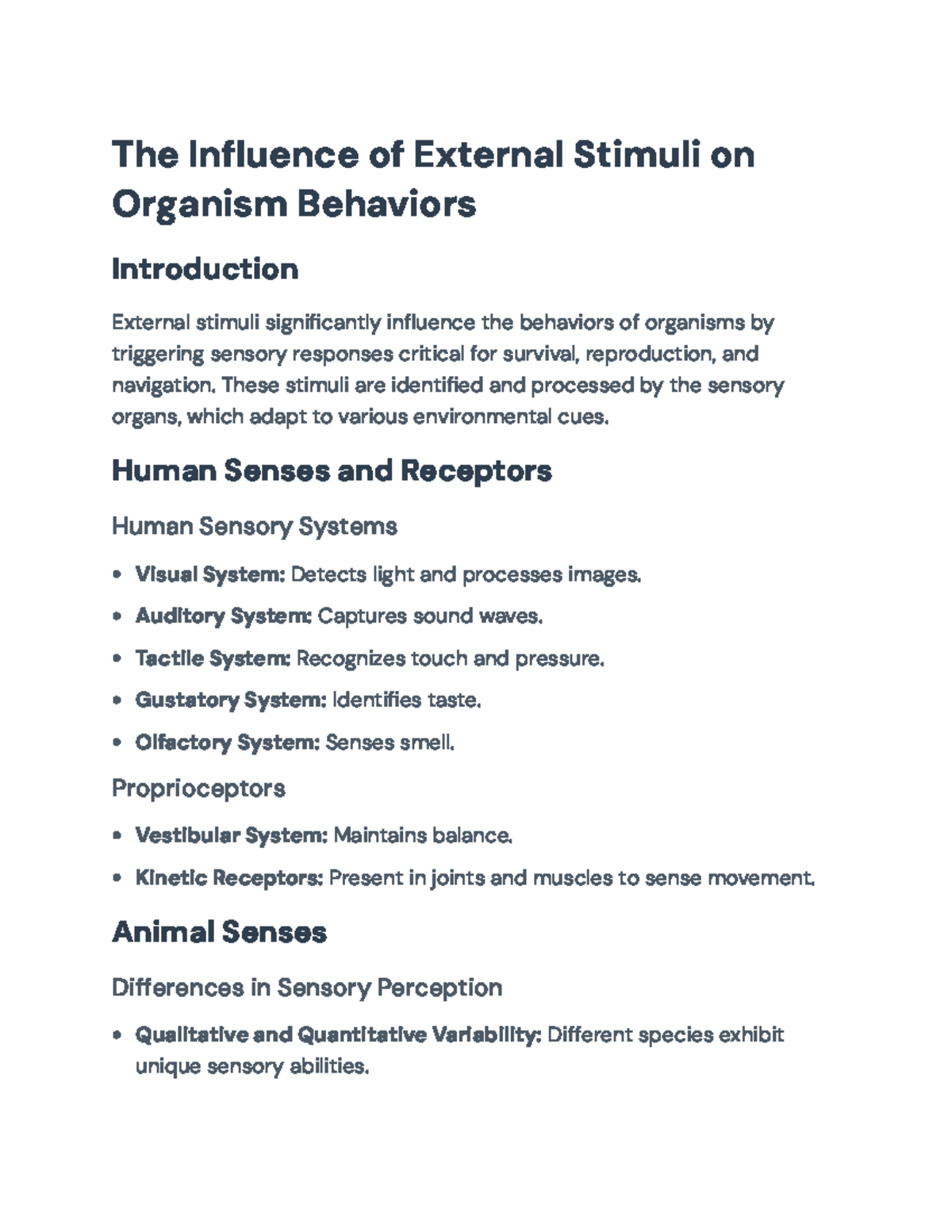 Investigating External Stimuli Effects on Organism Behaviors (BIOL 101 ...