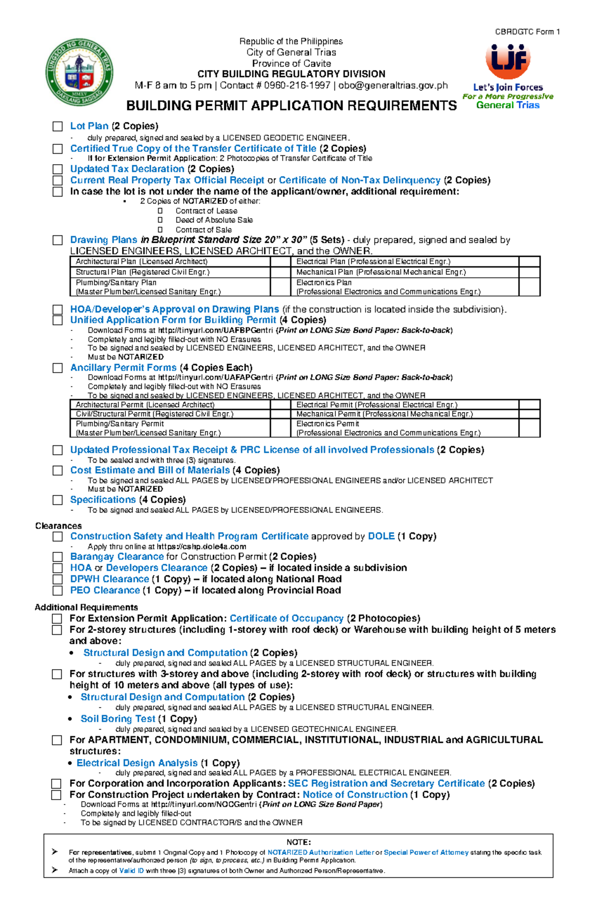 Building Permit Application Requirements (Form 1 & 2) - General Trias - Studocu