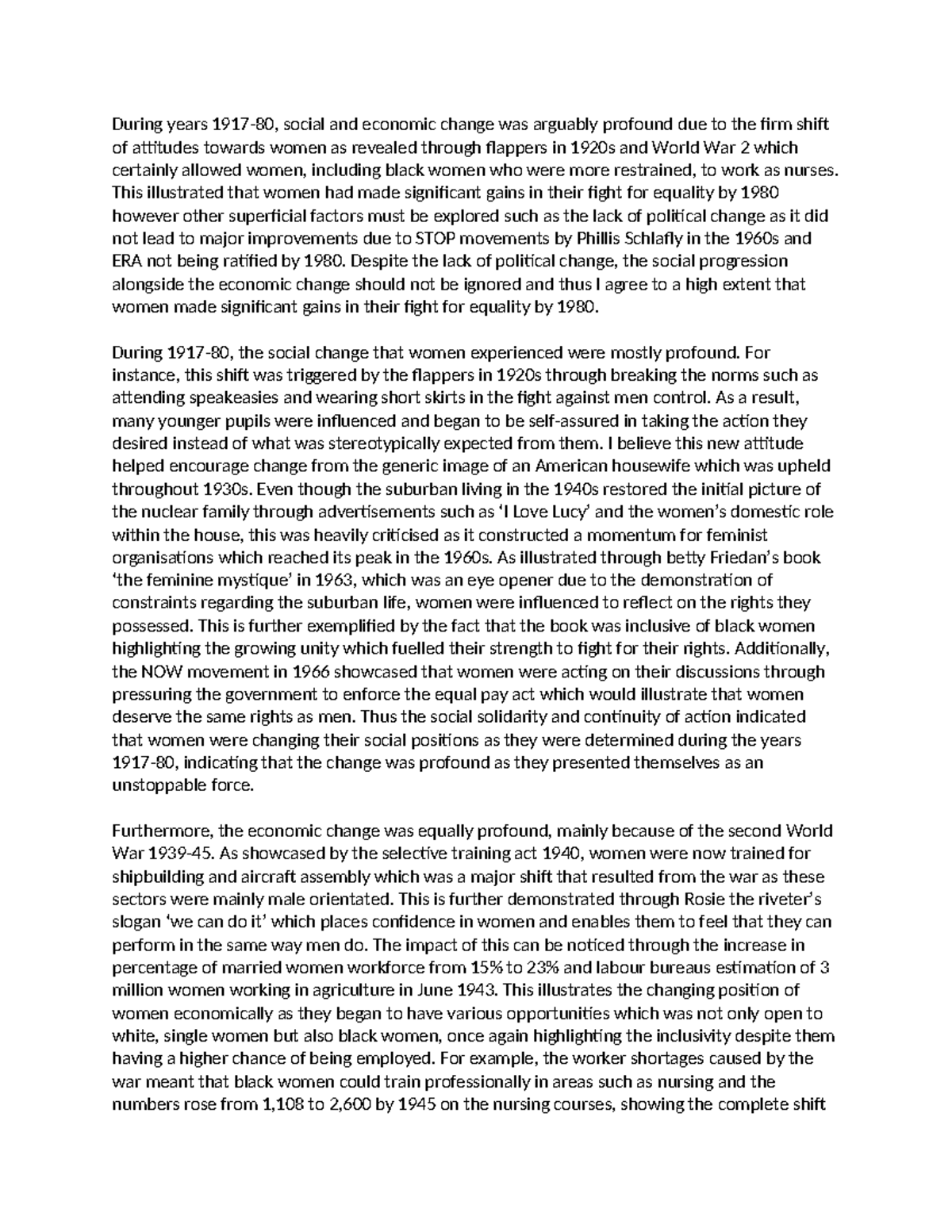 Social and Economic Changes for Women: 1917-1980 Insights - Studocu
