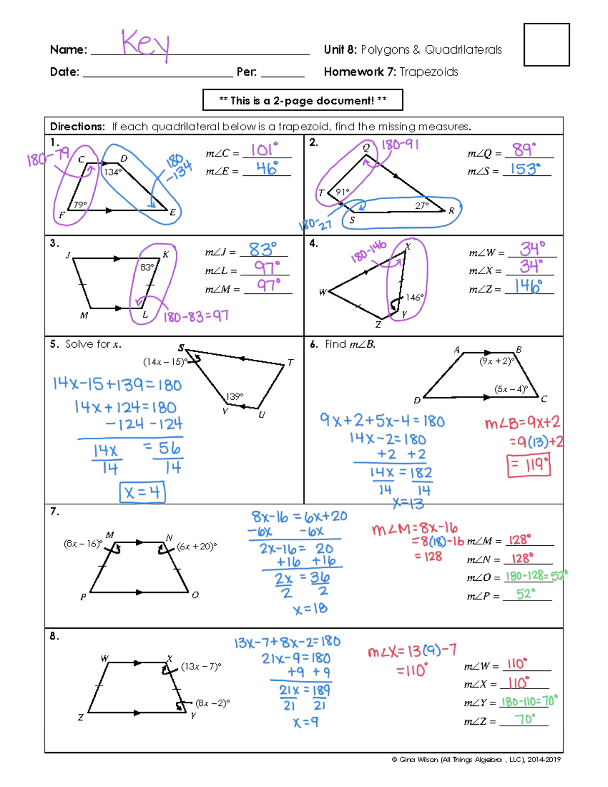Unit 8: Homework 7 - Trapezoids Assignment Key (6-2) - Studocu