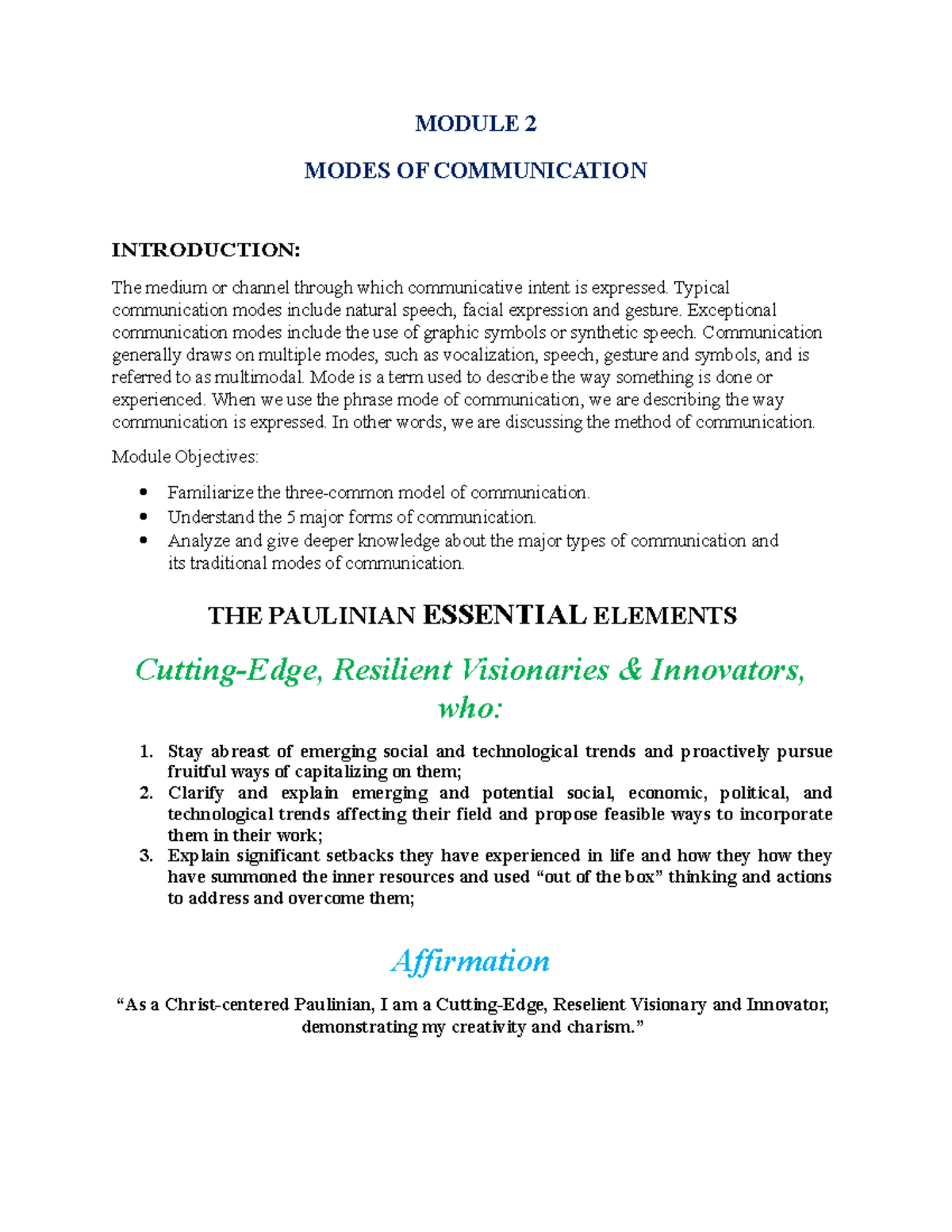 Module 2: Exploring Modes of Communication and Their Impact - Studocu