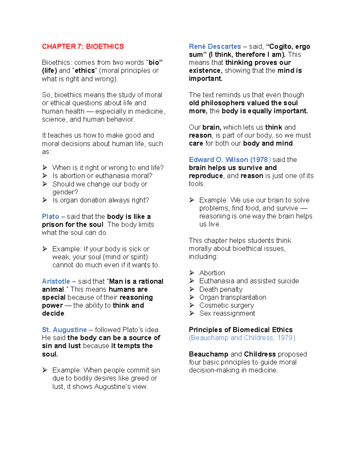 CHAPTER 7: BIOETHICS - Understanding Moral Principles in Life - Studocu