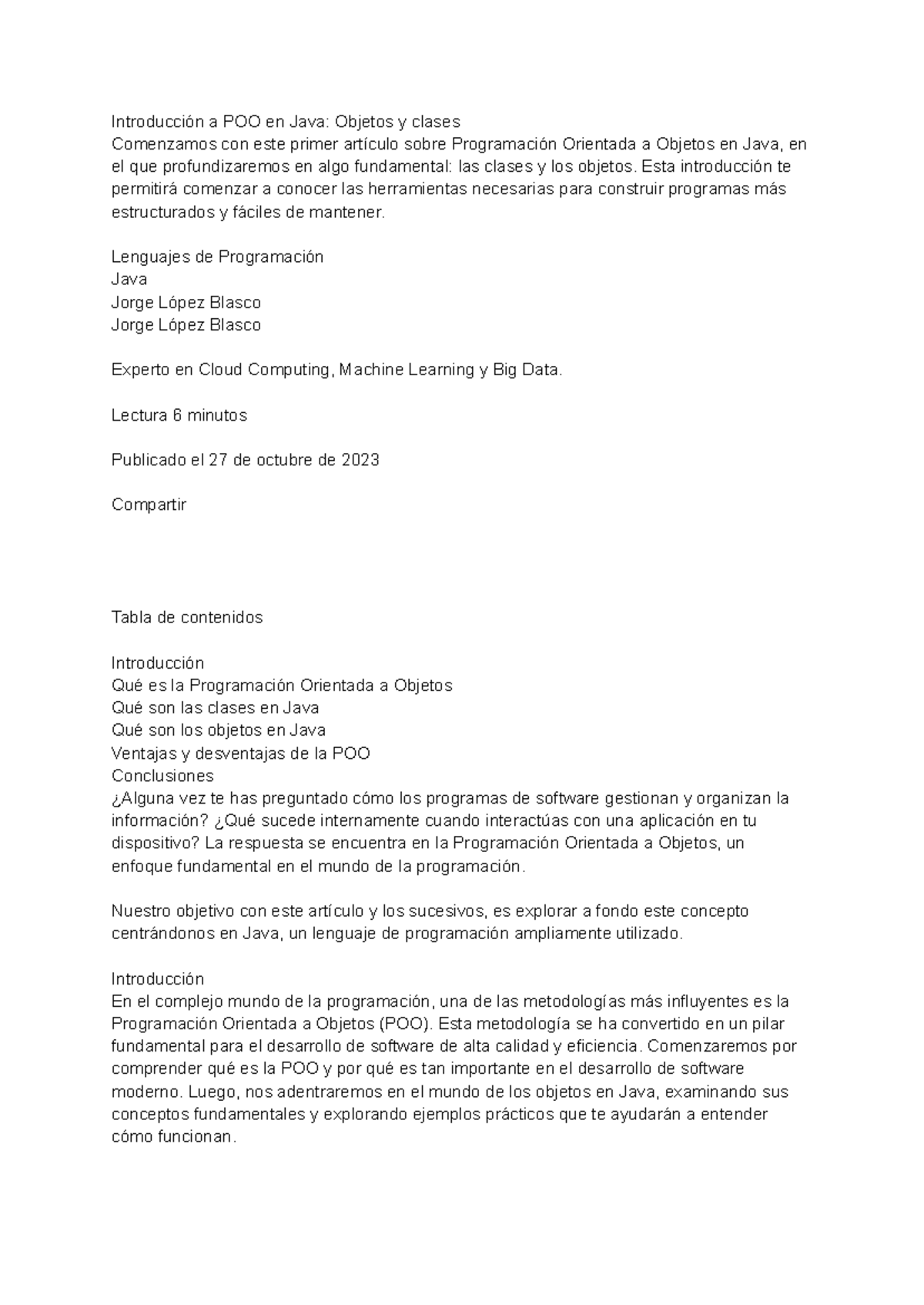 POO en Java: Introducción a Objetos y Clases - Informe Clave - Studocu