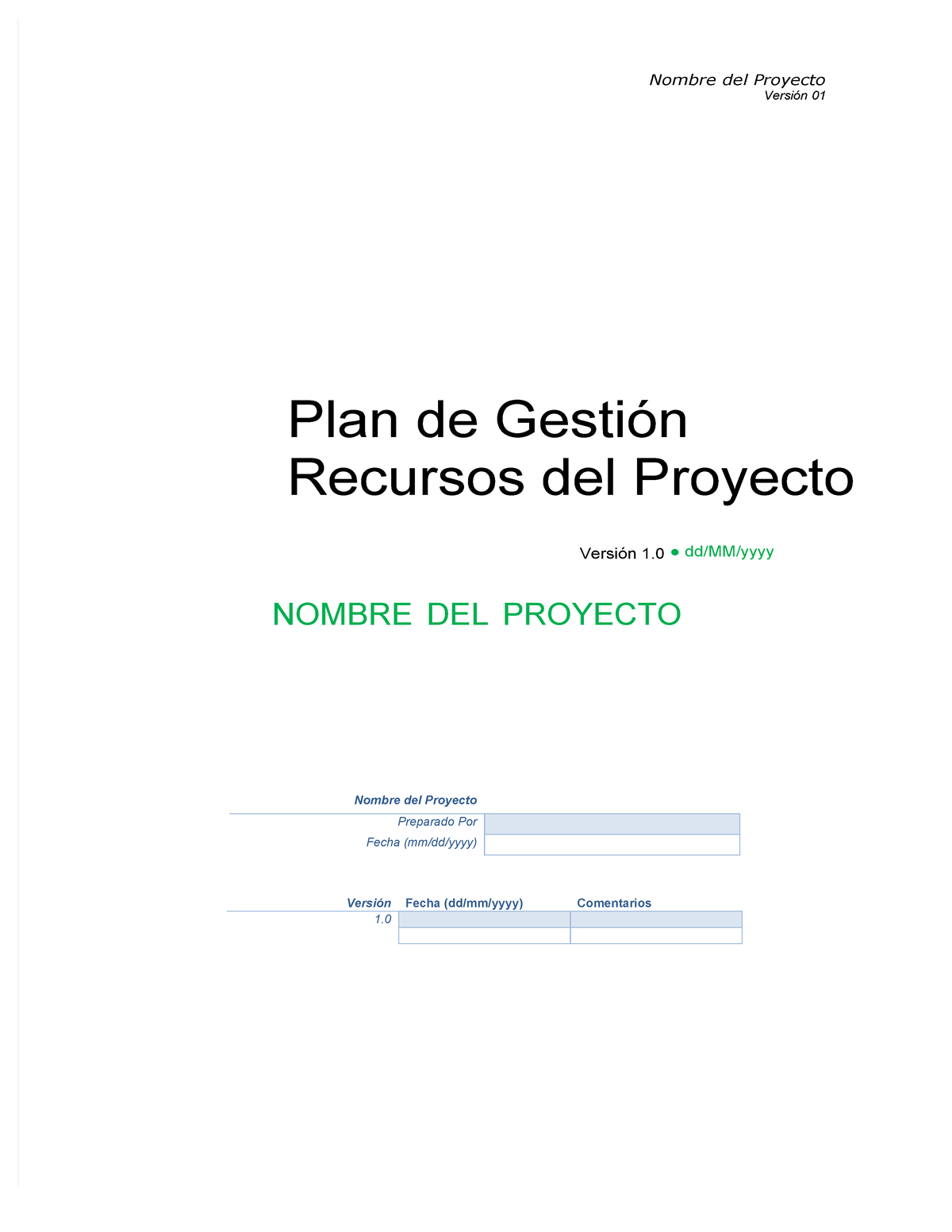 2.8 Plantilla Gesti n de Recursos - Gestión de proyectos - Nombre del ...