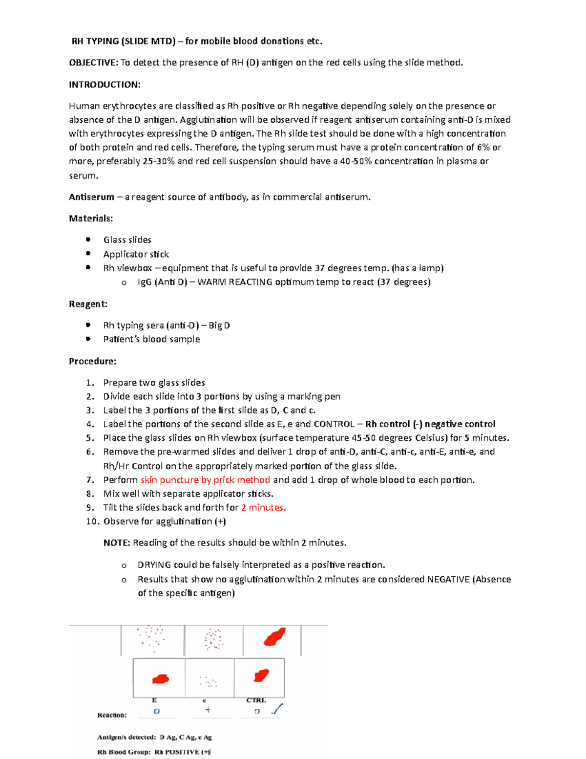 RH Typing: Slide & Tube Methods for Blood Donations (MTD) - Studocu