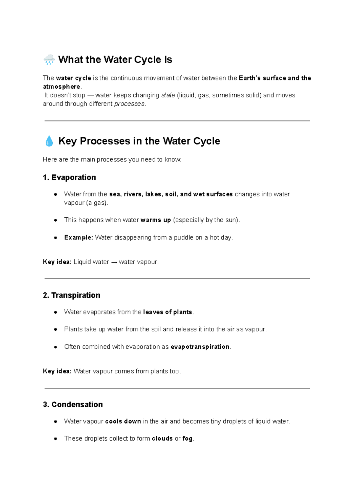 PSLE Water Cycle Overview: Key Processes Explained - Studocu