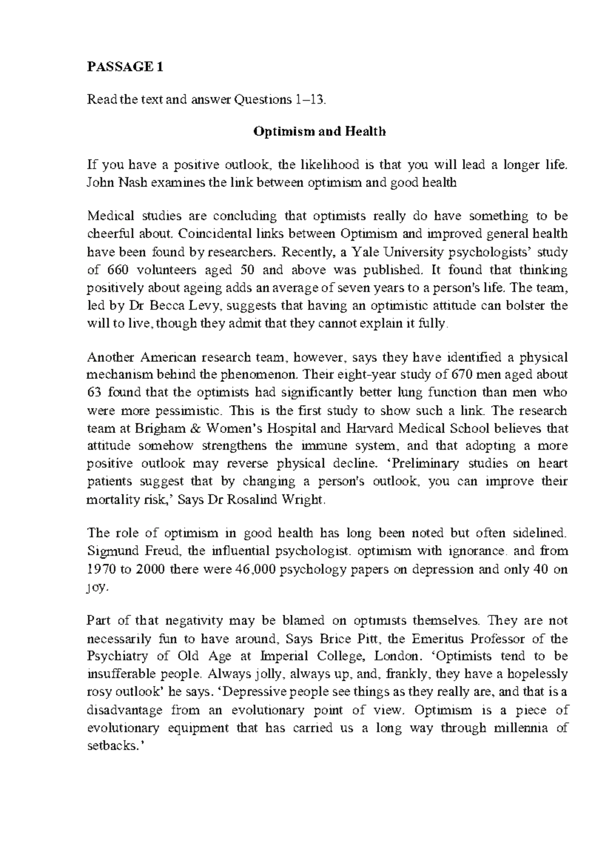 Optimism and Health: Insights from Recent Studies (IELTS VOL 8 TEST 6 ...