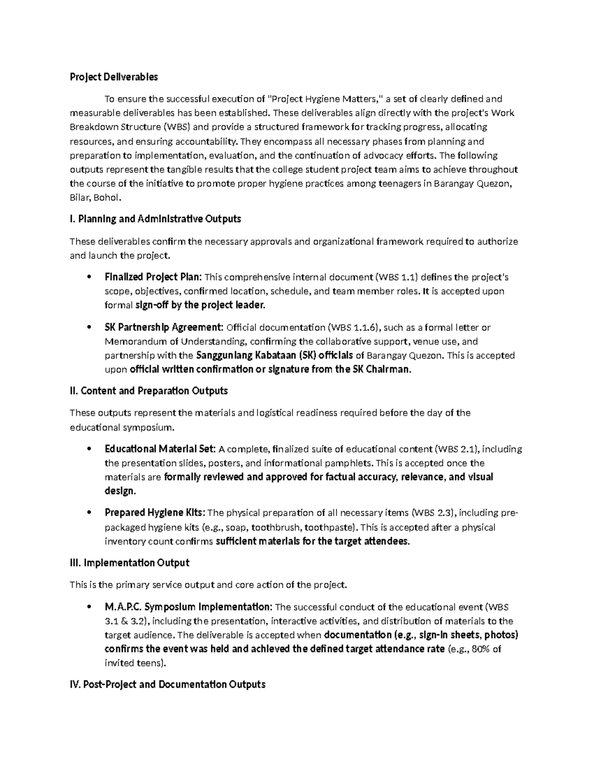 HYG 101: Project Deliverables for Hygiene Advocacy Initiative - Studocu