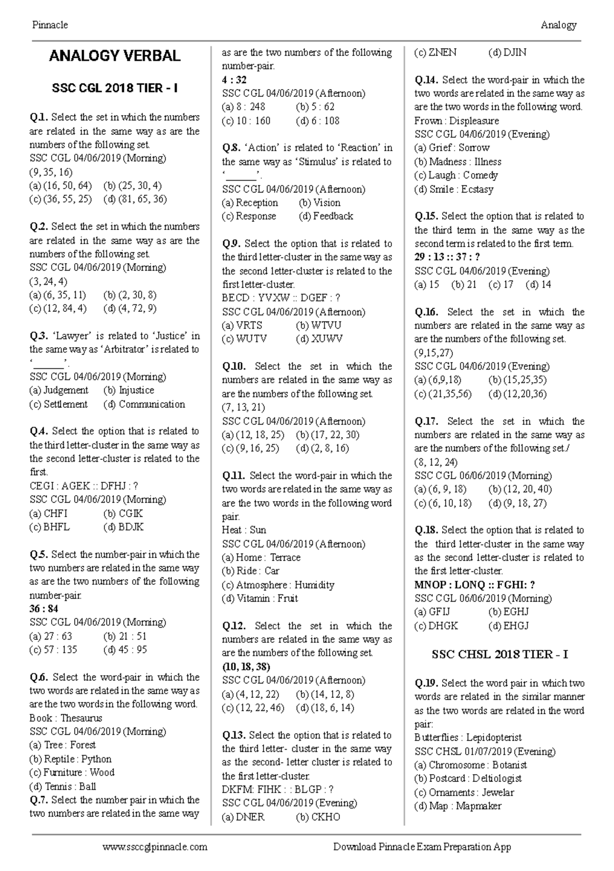 Pinnacle 7200 Reasoning 586Q: Analogy & Coding Decoding Notes - Studocu