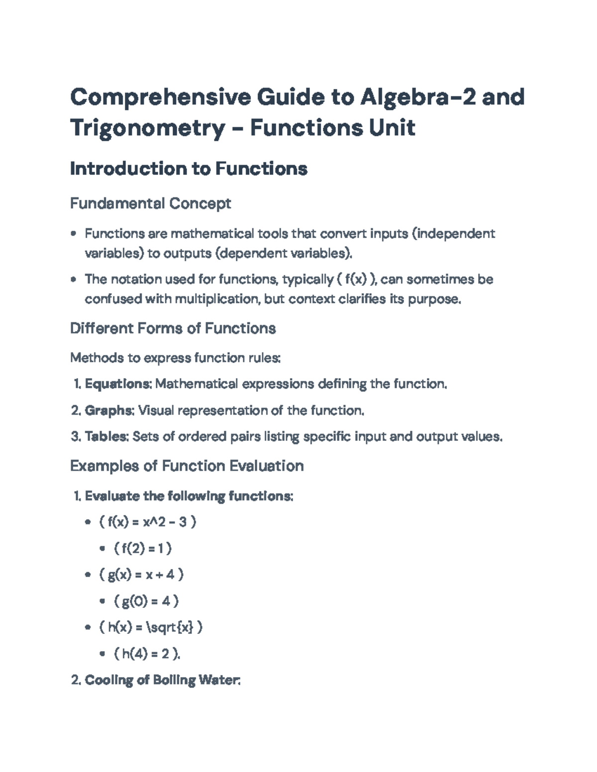 Comprehensive Functions Unit Guide for Algebra-2 (Final Exam ...
