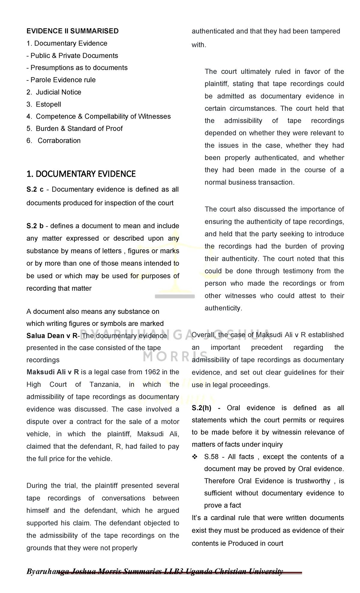 Evidence II Summarised: Key Legal Principles and Case Analysis (LLB3 ...