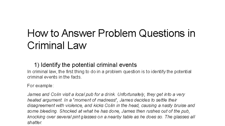 Criminal Law 1: Problem Question Analysis and IRAC Method Guide - Studocu