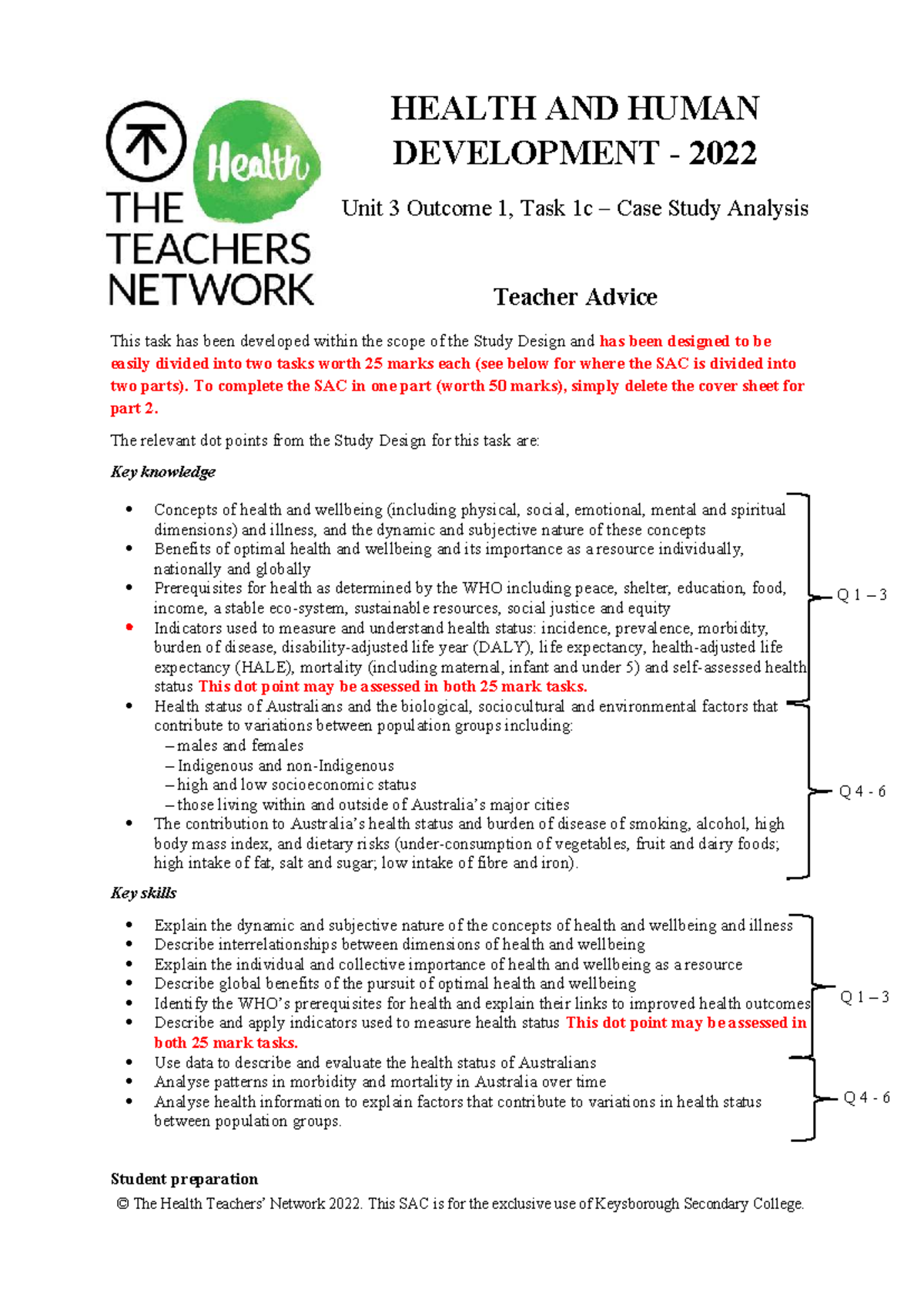 HEALTH AND HUMAN DEVELOPMENT 2022 Unit 3 Outcome 1, Task 1c Case Study ...