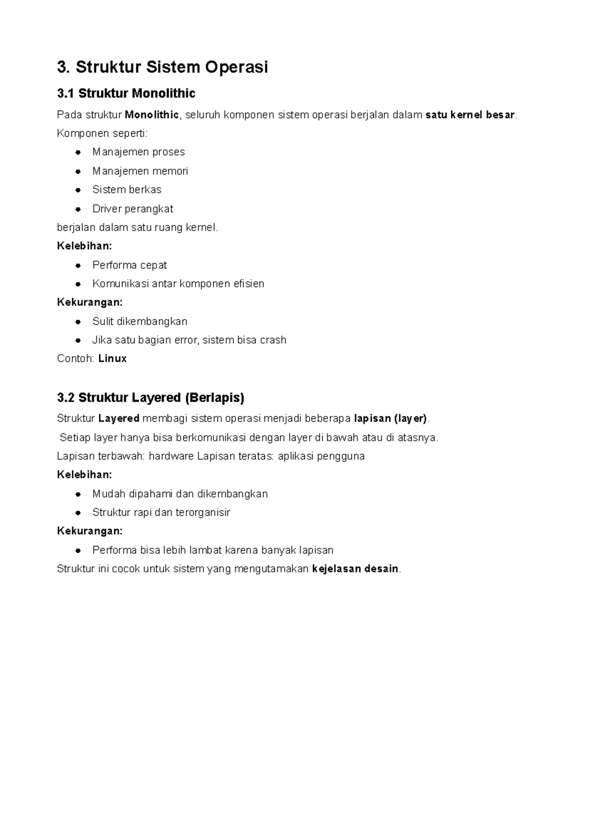 3. Struktur Sistem Operasi: Monolithic & Layered Design - Studocu