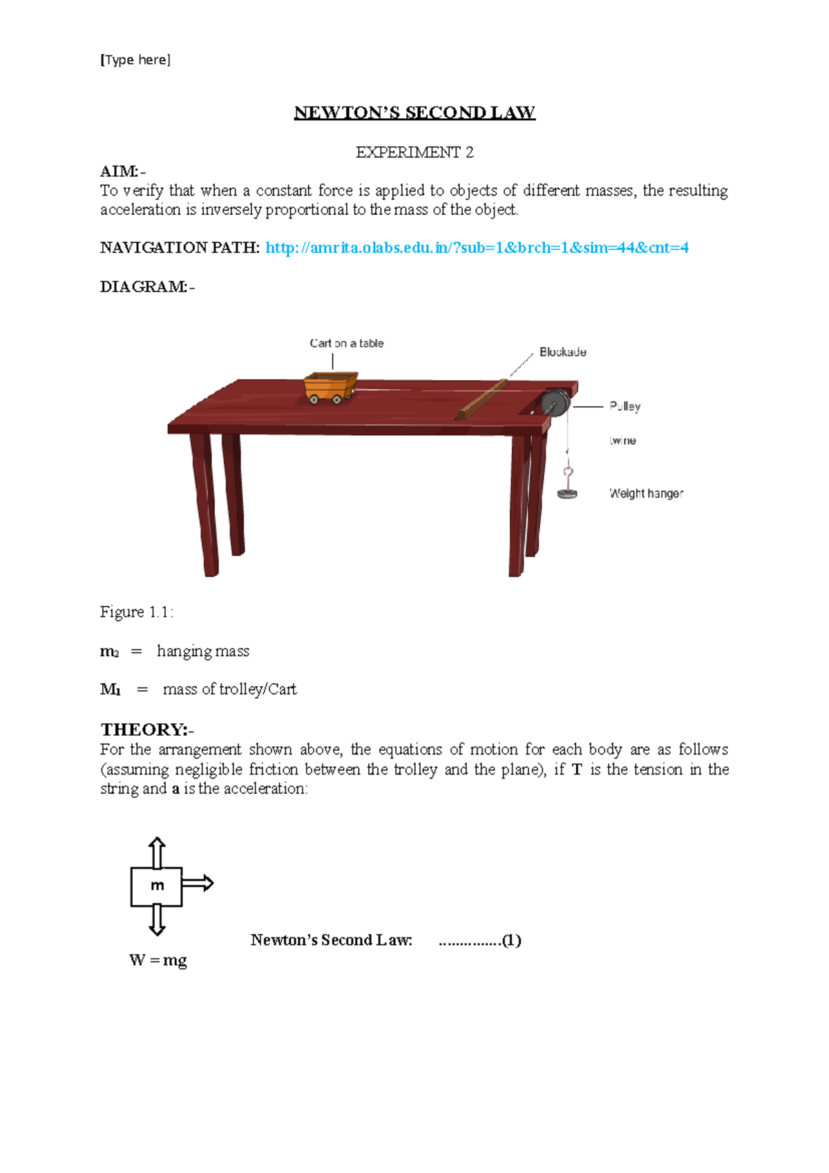 Experiment 2 - Newton's second law - NEWTON’S SECOND LAW EXPERIMENT 2 ...