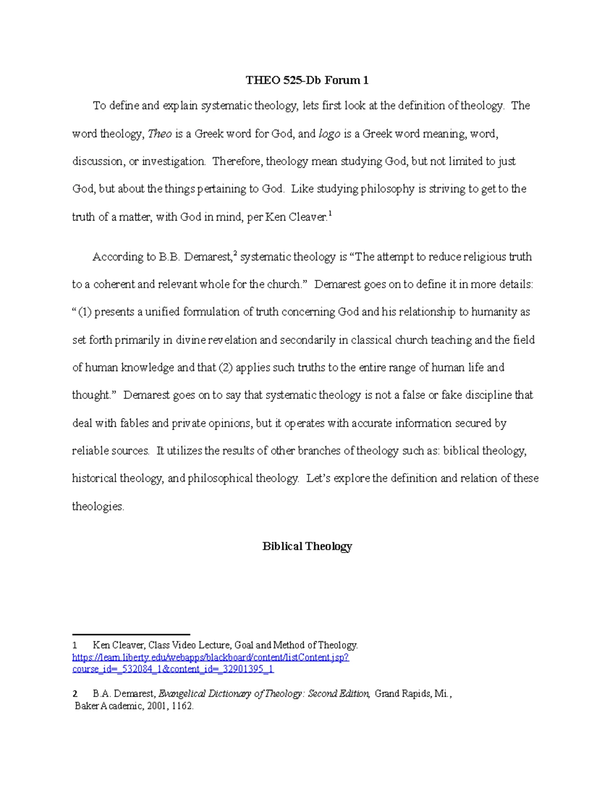 Systematic Theology I - Course Overview and Key Learning Outcomes (THEO ...