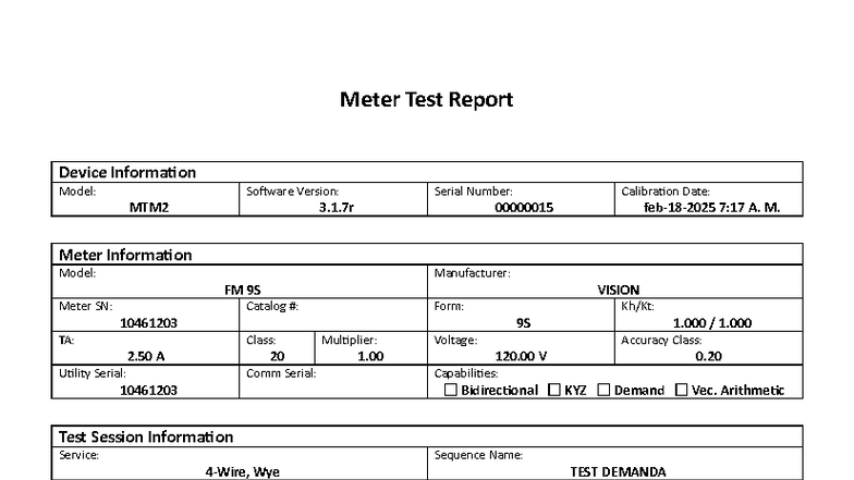 Meter Test Report MTM2 - FM 9S Demand Test Results - Studocu