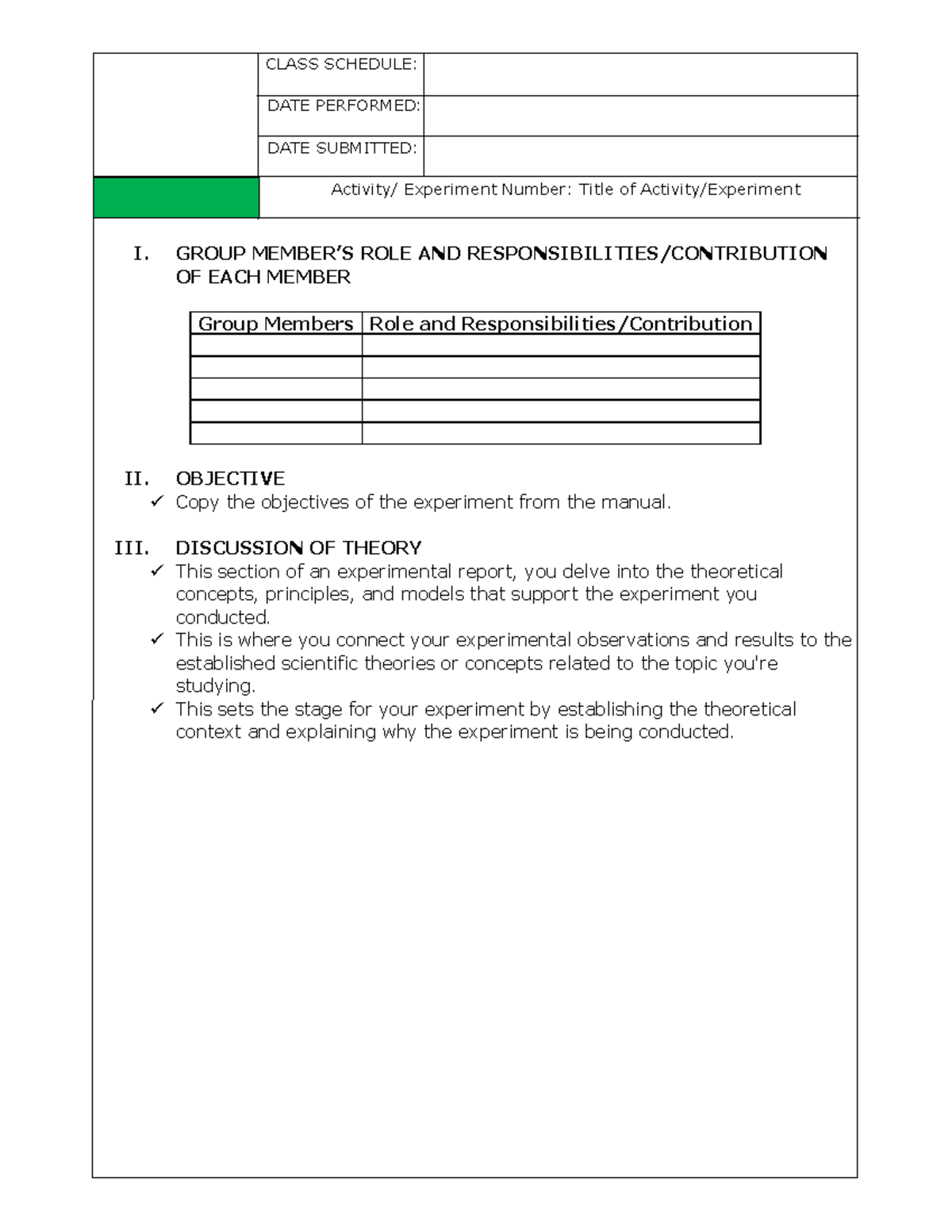 ENGGPHYS L-Template: Experiment Report Structure Guide - Studocu