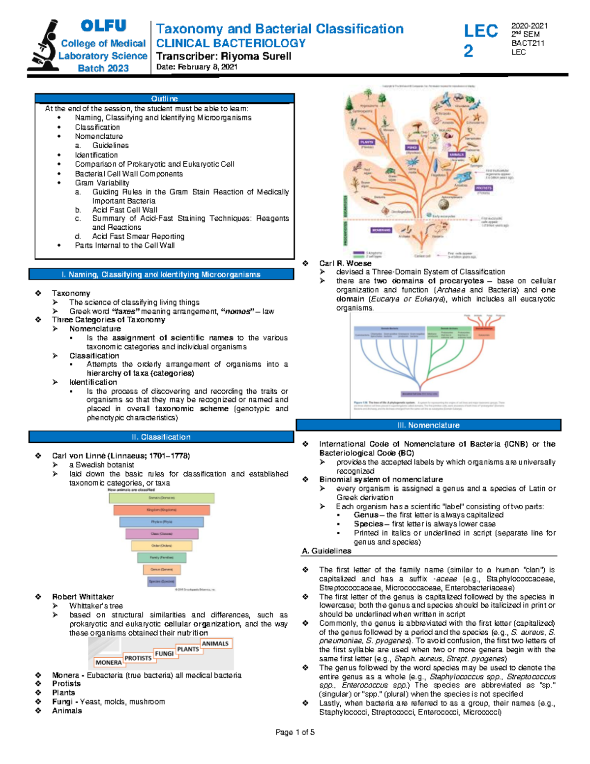 BACT LEC 2: Taxonomy and Classification of Clinical Bacteria - Studocu