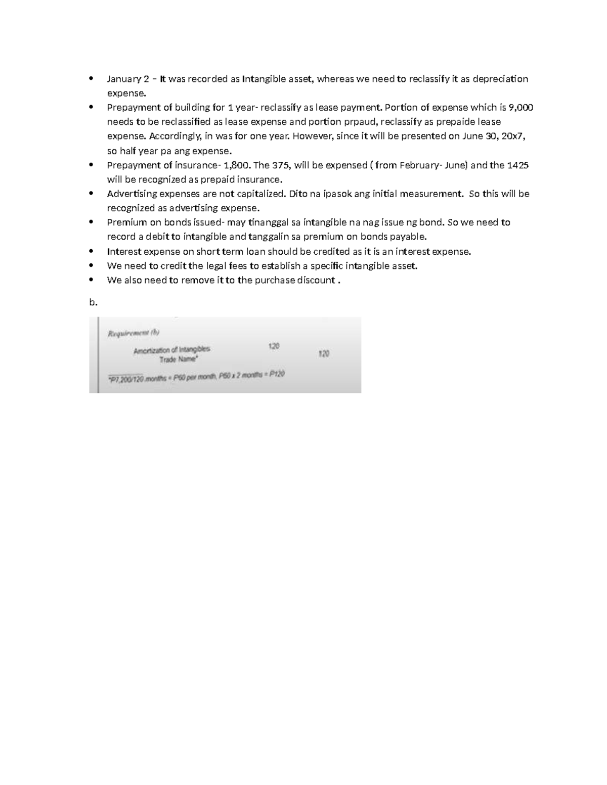 Reclassification of Intangible Assets and Related Expenses (ACCT 101 ...