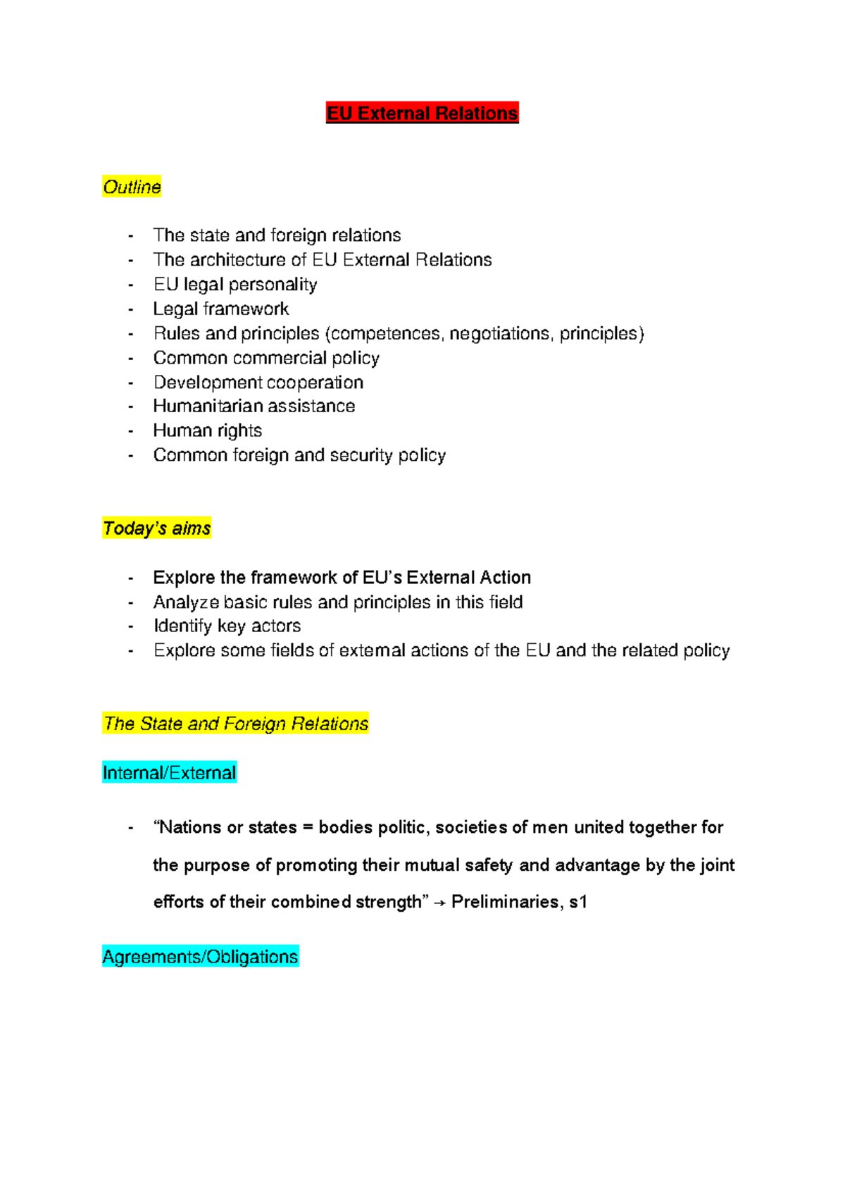 Lecture 9: Analyzing the EU's External Relations Framework - Studocu