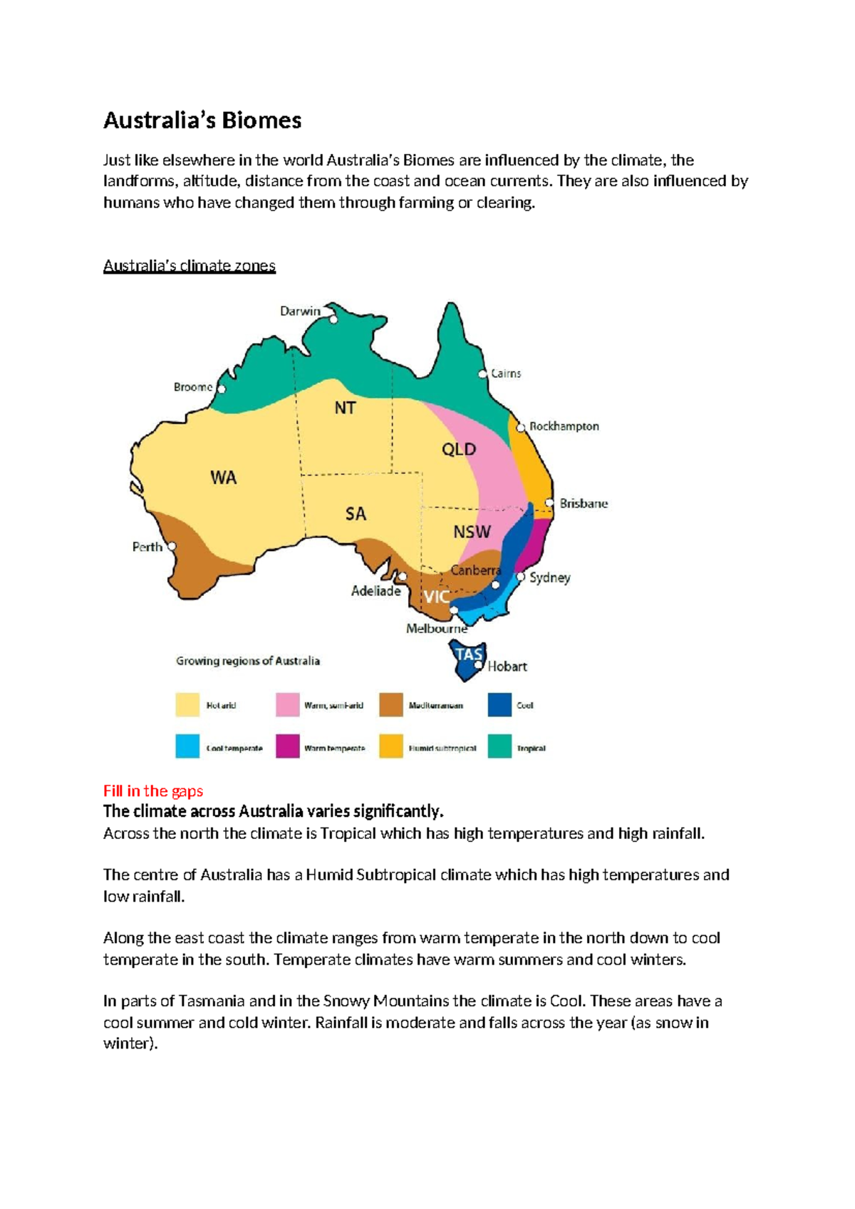 Australia's Major Biomes: Climate Zones & Influences - Studocu