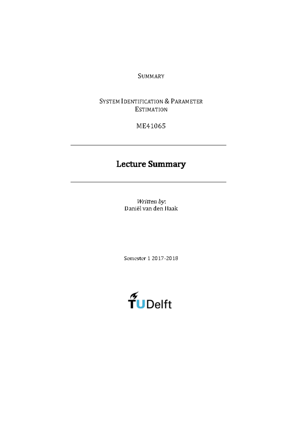 Course Summary 17/18 - SUMMARY SYSTEM IDENTIFICATION & PARAMETER ...