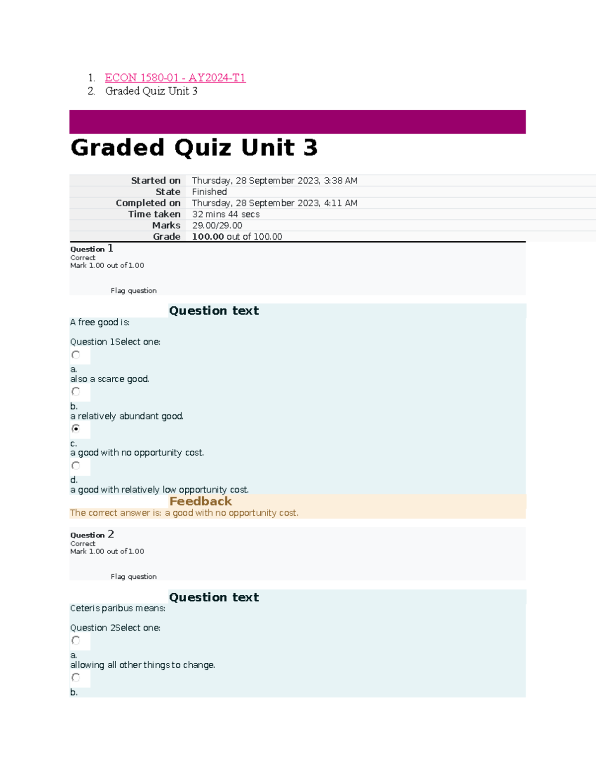 ECON 1580 Graded Quiz Unit 3 - Complete Answers & Feedback - Studocu