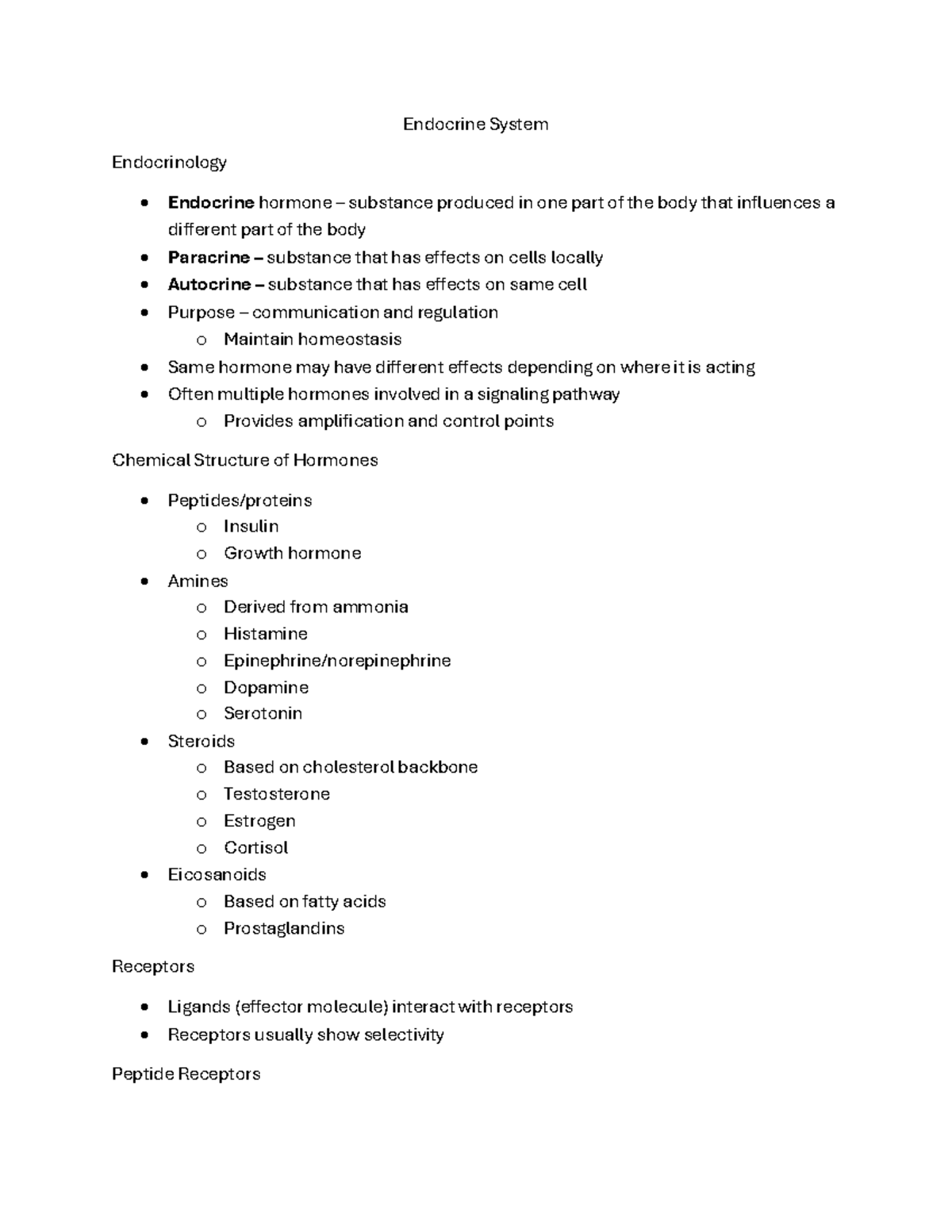 Endocrine System Overview & Hormonal Reg. - BIO 101 Lecture Notes - Studocu
