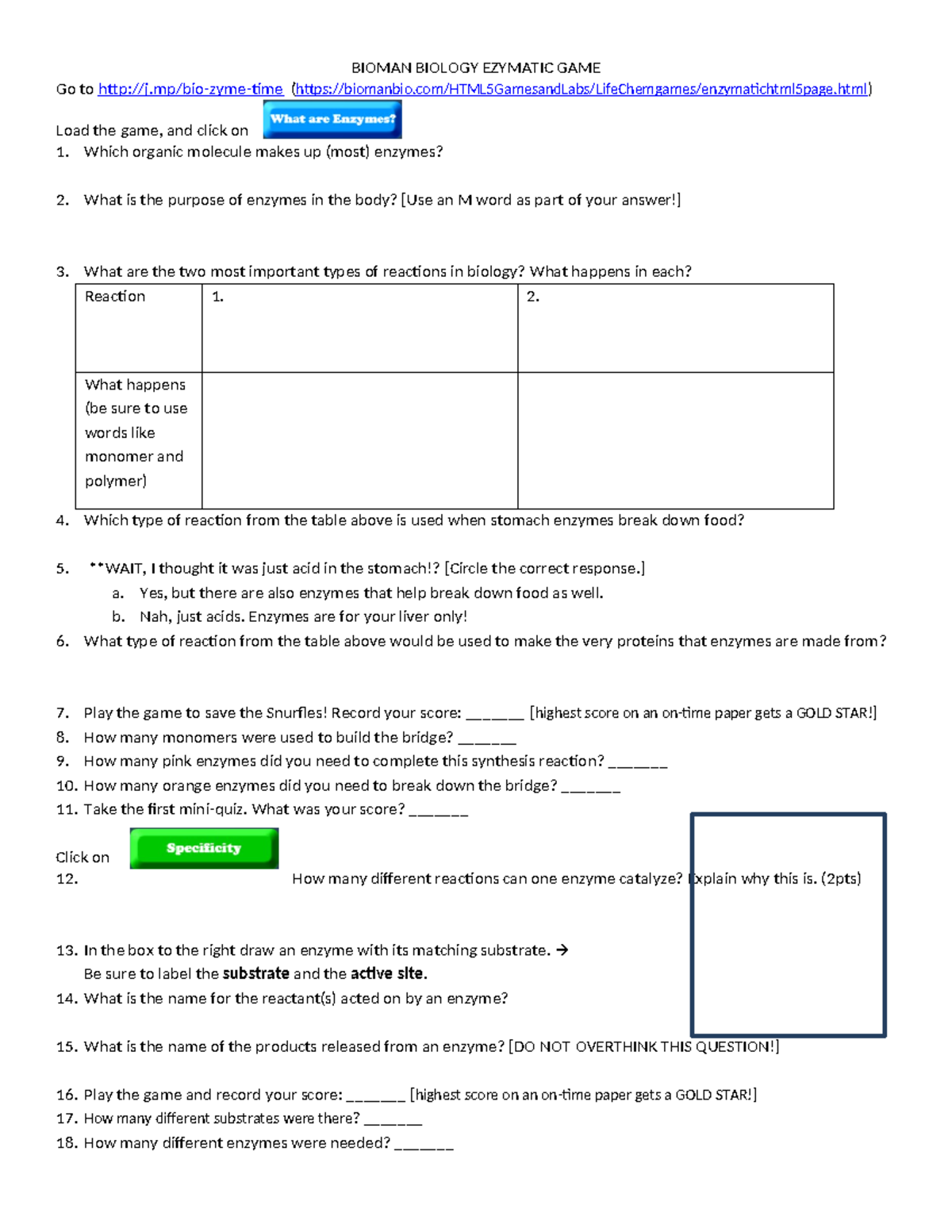 Bioman Biology Ezymatic Game - BIOMAN BIOLOGY EZYMATIC GAME Go to j/bio ...